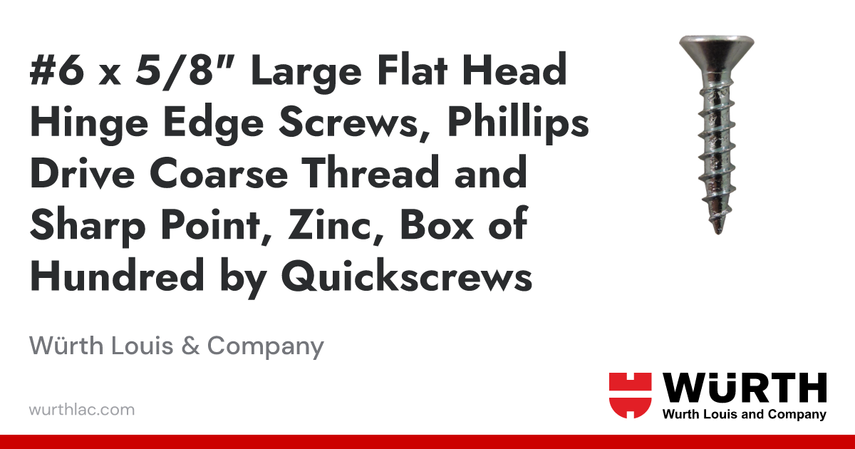#6 x 5/8" Large Flat Head Hinge Edge Screws, Phillips Drive Coarse ...
