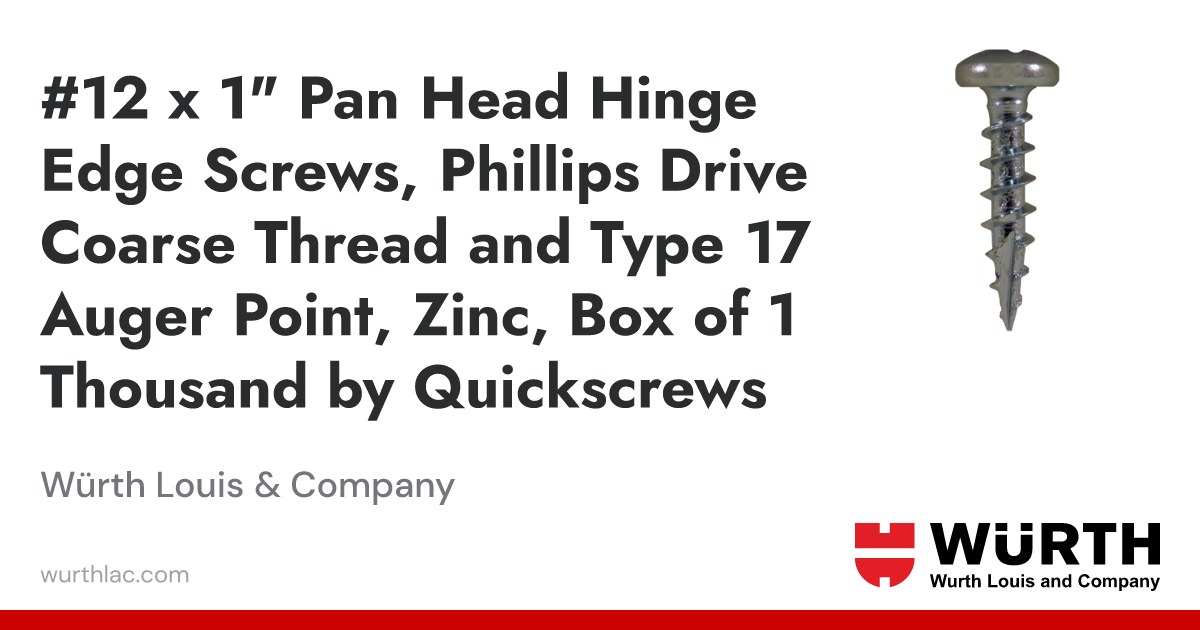 #12 x 1" Pan Head Hinge Edge Screws, Phillips Drive Coarse Thread and ...