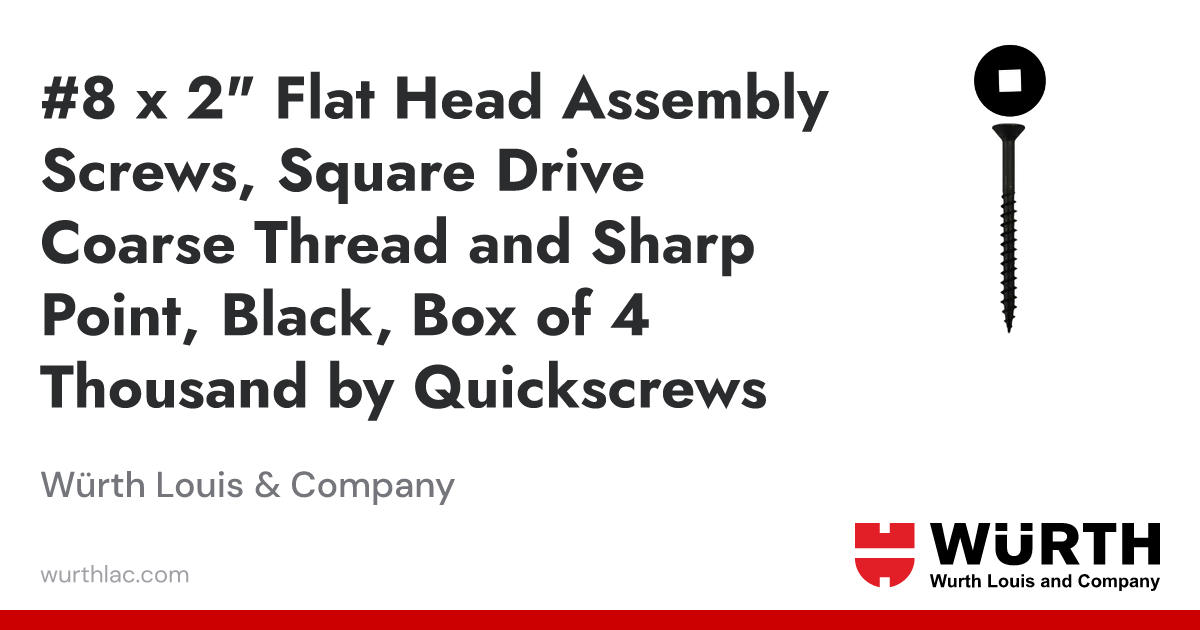 #8 x 2" Flat Head Assembly Screws, Square Drive Coarse Thread and Sharp ...
