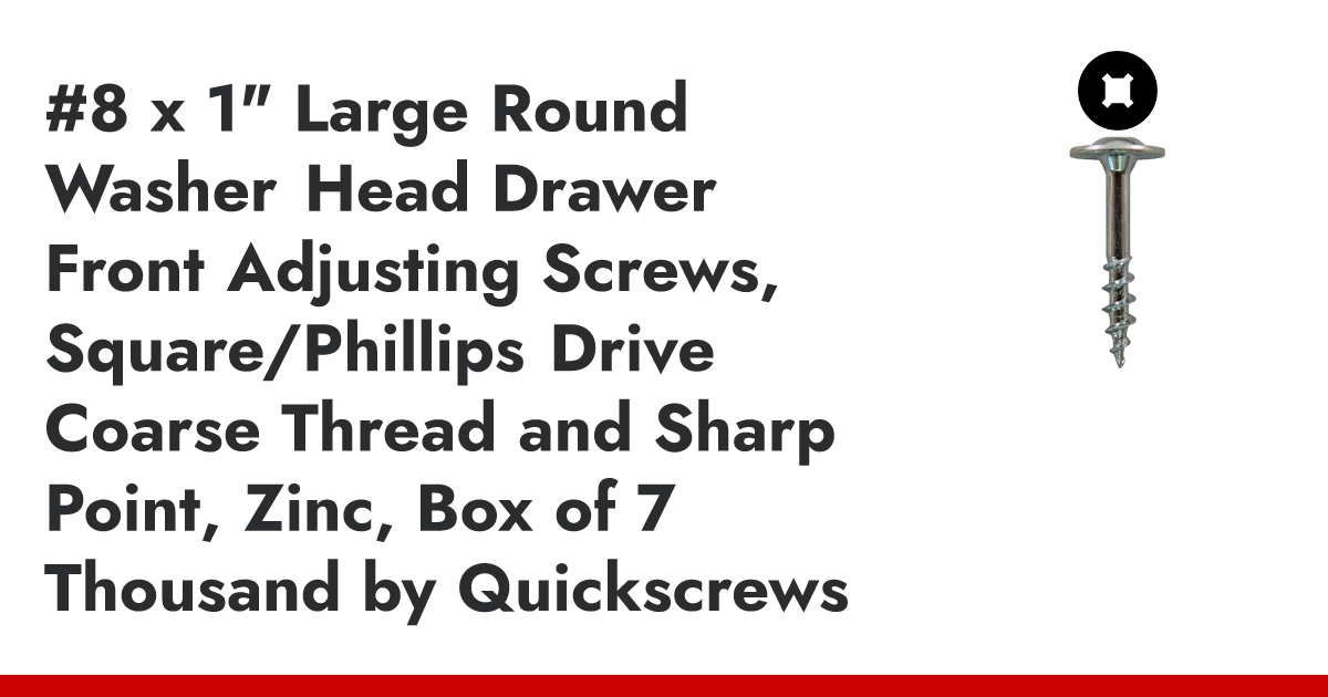 #8 x 1" Large Round Washer Head Drawer Front Adjusting Screws, Square ...