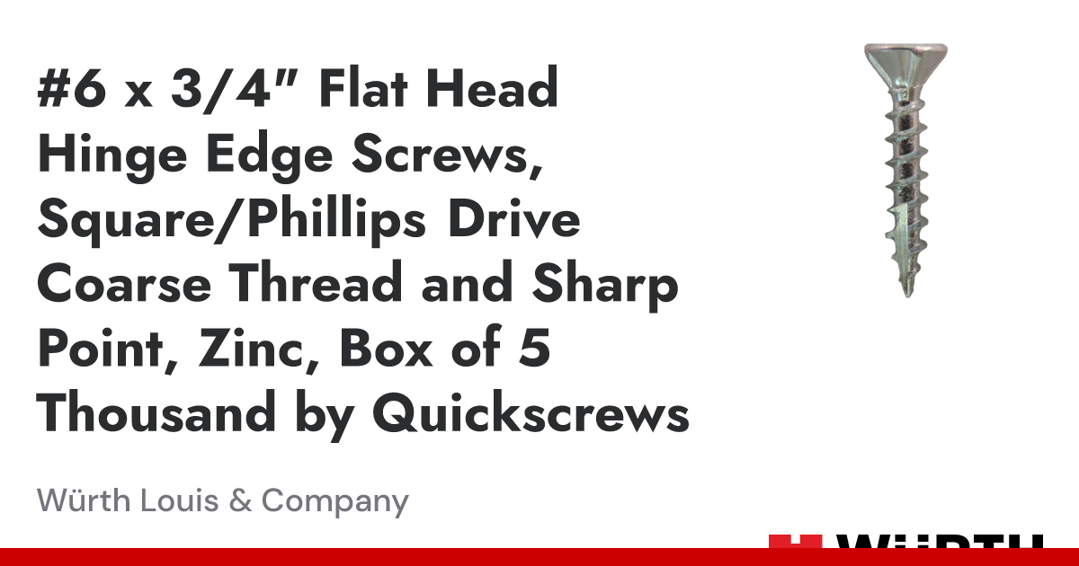 #6 x 3/4" Flat Head Hinge Edge Screws, Square/Phillips Drive Coarse ...