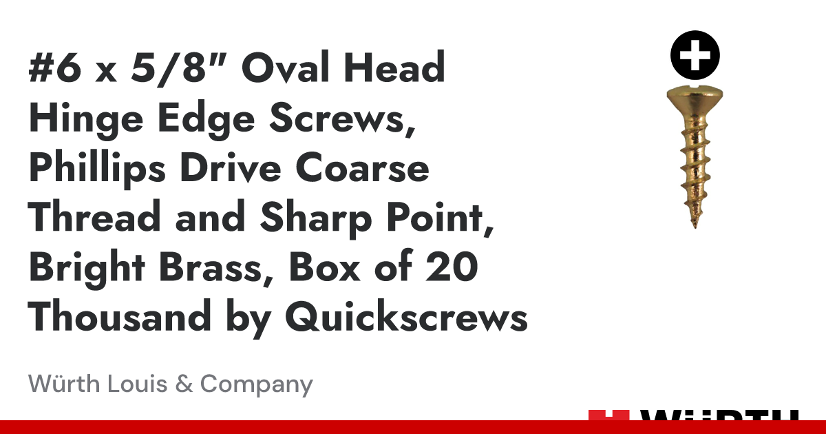 #6 x 5/8" Oval Head Hinge Edge Screws, Phillips Drive Coarse Thread and ...