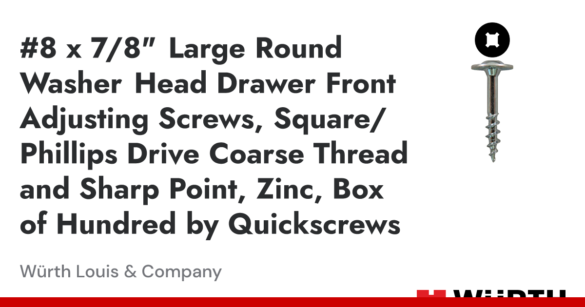 #8 x 7/8" Large Round Washer Head Drawer Front Adjusting Screws, Square ...