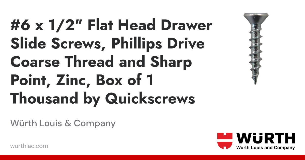 #6 x 1/2" Flat Head Drawer Slide Screws, Phillips Drive Coarse Thread ...