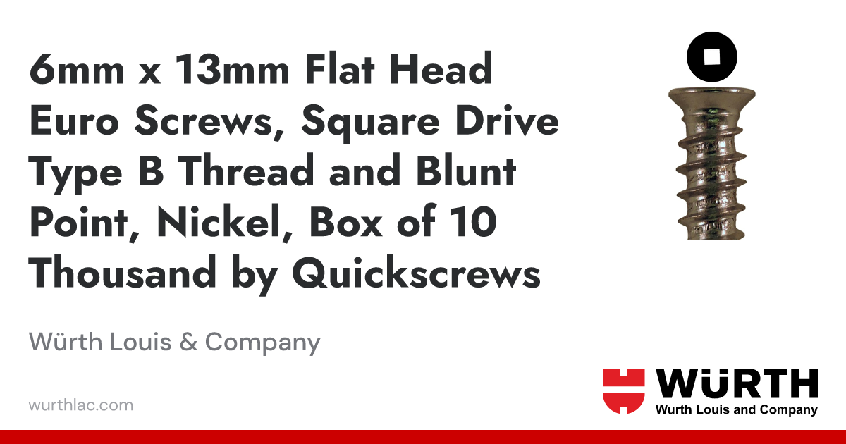 6mm x 13mm Flat Head Euro Screws, Square Drive Type B Thread and Blunt ...