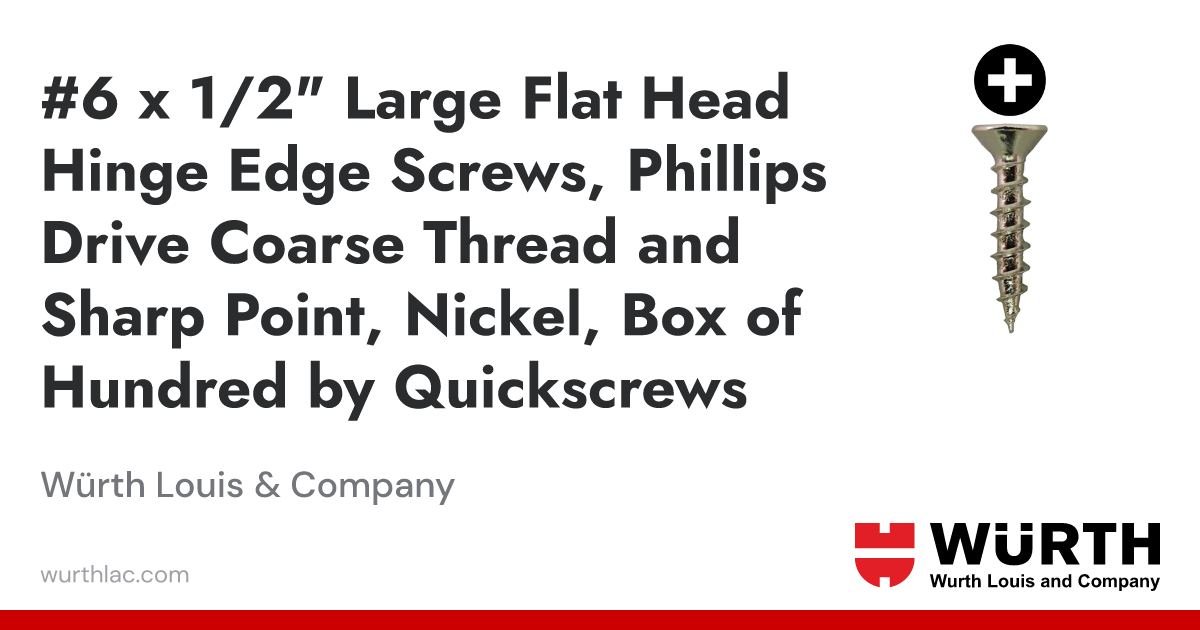 #6 x 1/2" Large Flat Head Hinge Edge Screws, Phillips Drive Coarse ...