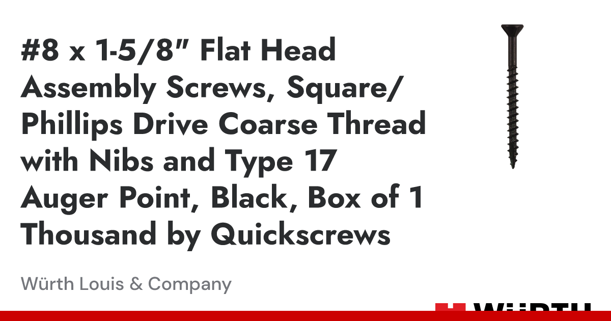 #8 x 1-5/8" Flat Head Assembly Screws, Square/Phillips Drive Coarse ...