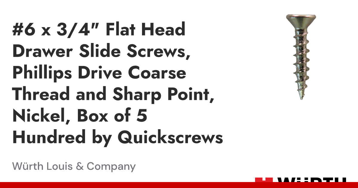 #6 x 3/4" Flat Head Drawer Slide Screws, Phillips Drive Coarse Thread ...
