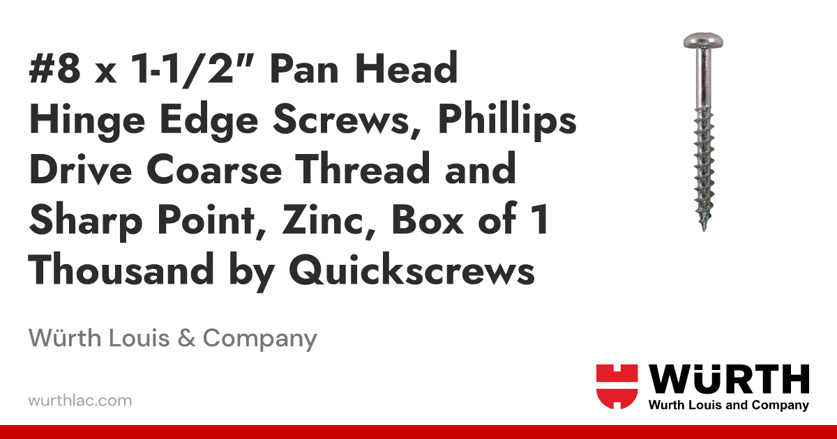 #8 x 1-1/2" Pan Head Hinge Edge Screws, Phillips Drive Coarse Thread ...
