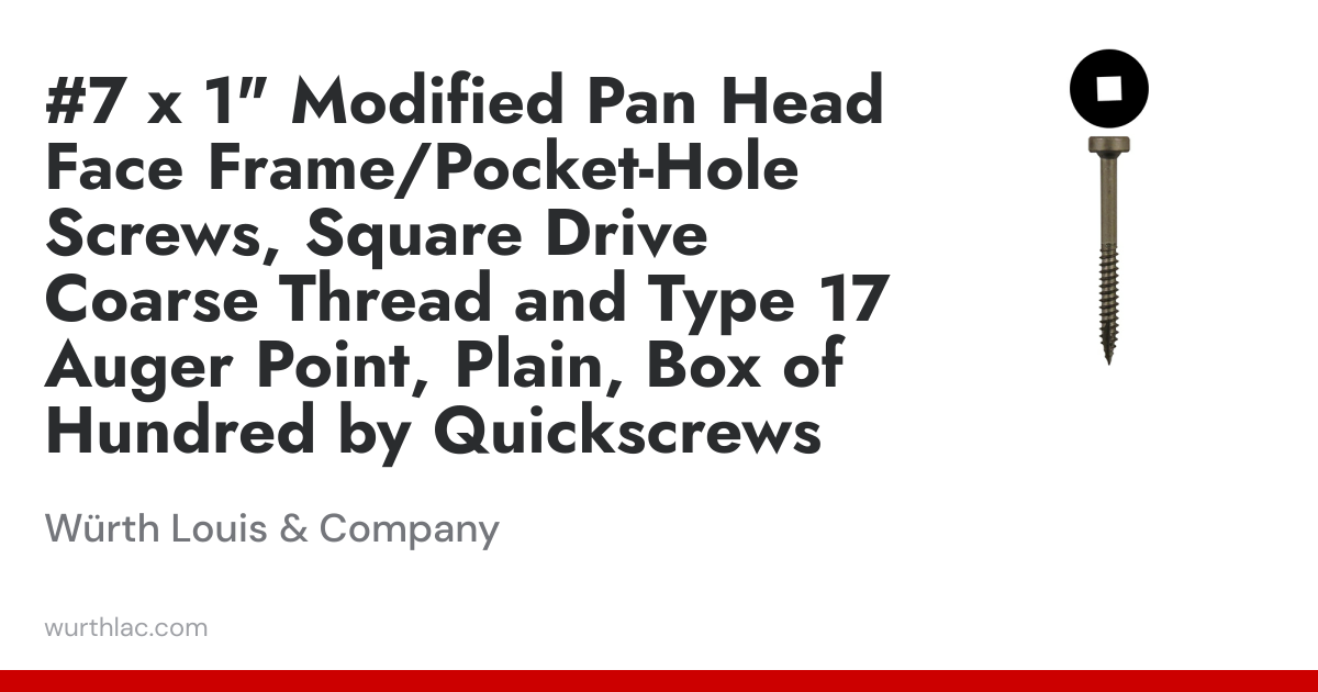 #7 x 1" Modified Pan Head Face Frame/Pocket-Hole Screws, Square Drive ...