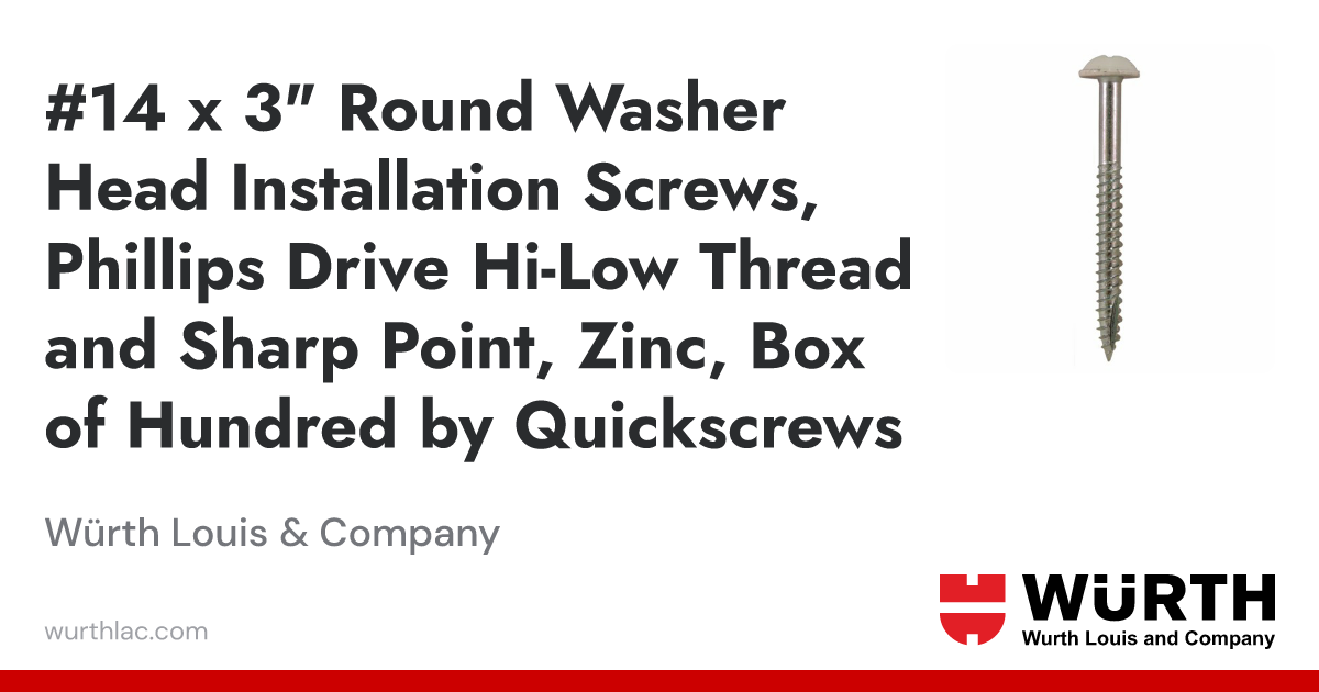 #14 x 3" Round Washer Head Installation Screws, Phillips Drive Hi-Low ...