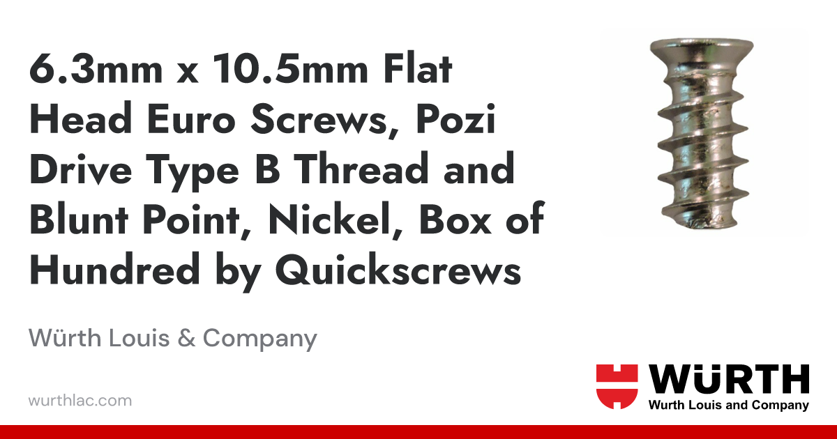 6.3mm x 10.5mm Flat Head Euro Screws, Pozi Drive Type B Thread and ...