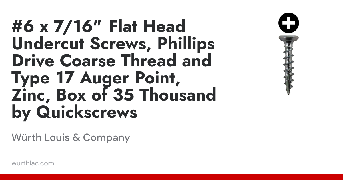 #6 x 7/16" Flat Head Undercut Screws, Phillips Drive Coarse Thread and ...