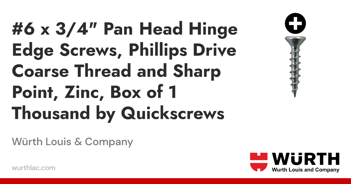 #6 x 3/4" Pan Head Hinge Edge Screws, Phillips Drive Coarse Thread and ...