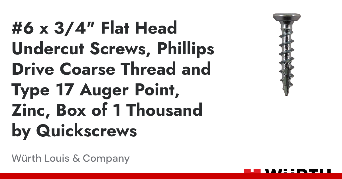 #6 x 3/4" Flat Head Undercut Screws, Phillips Drive Coarse Thread and ...