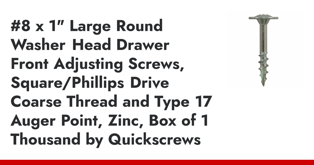#8 x 1" Large Round Washer Head Drawer Front Adjusting Screws, Square ...