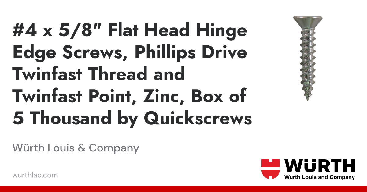 #4 x 5/8" Flat Head Hinge Edge Screws, Phillips Drive Twinfast Thread ...