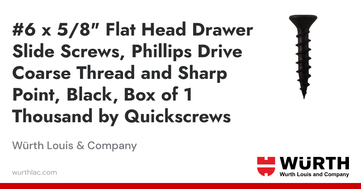 #6 x 5/8" Flat Head Drawer Slide Screws, Phillips Drive Coarse Thread ...