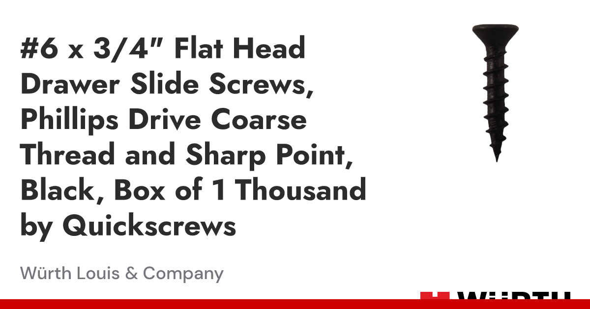 #6 x 3/4" Flat Head Drawer Slide Screws, Phillips Drive Coarse Thread ...