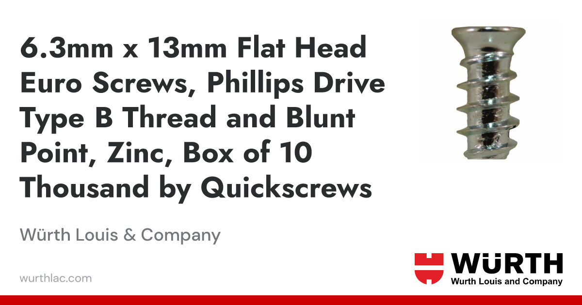 6.3mm x 13mm Flat Head Euro Screws, Phillips Drive Type B Thread and ...
