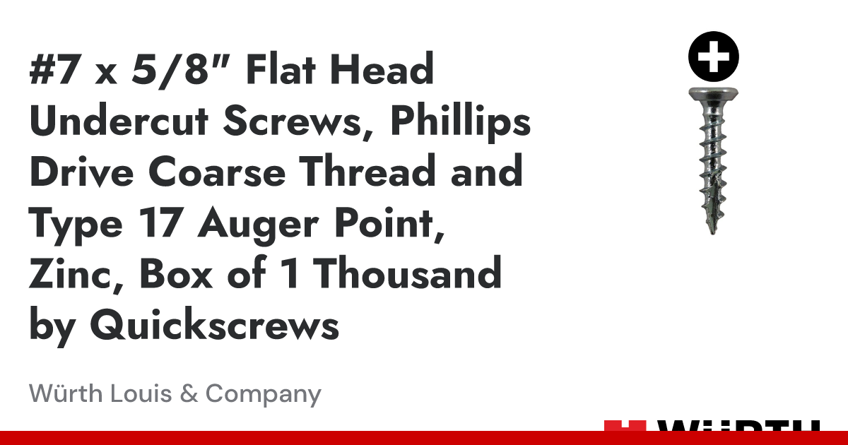 #7 x 5/8" Flat Head Undercut Screws, Phillips Drive Coarse Thread and ...