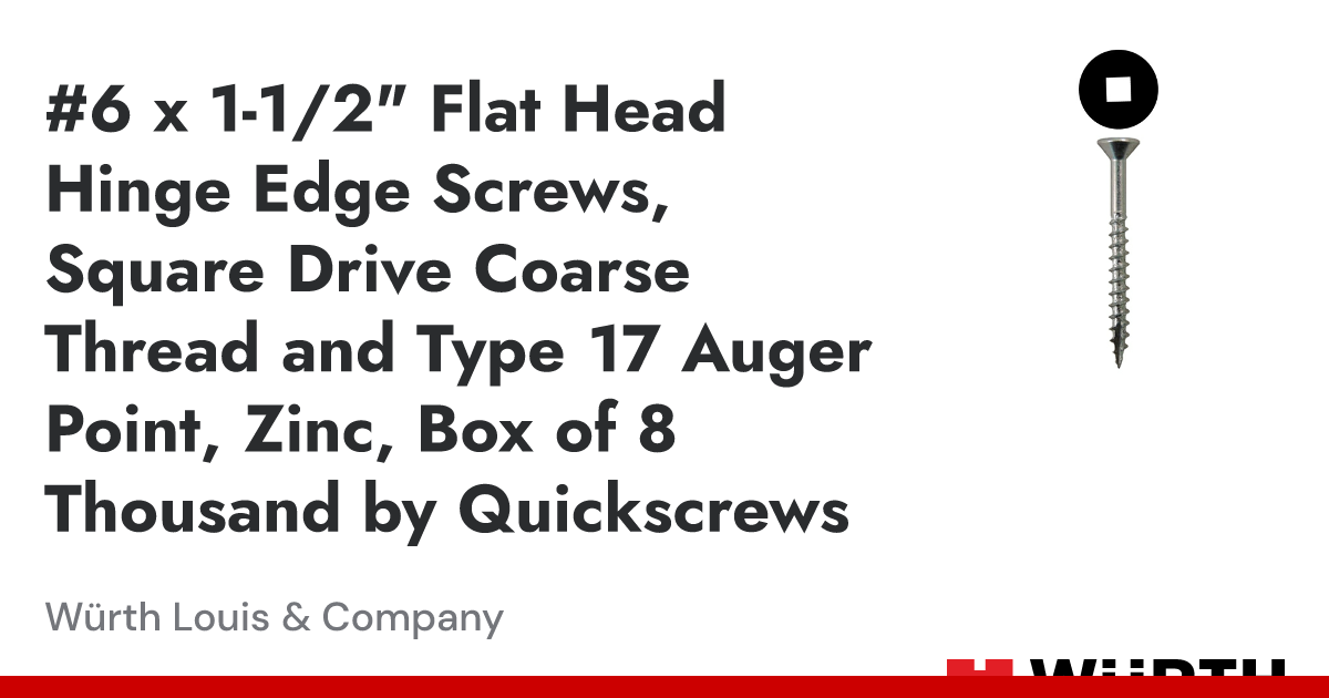 #6 x 1-1/2" Flat Head Hinge Edge Screws, Square Drive Coarse Thread and ...