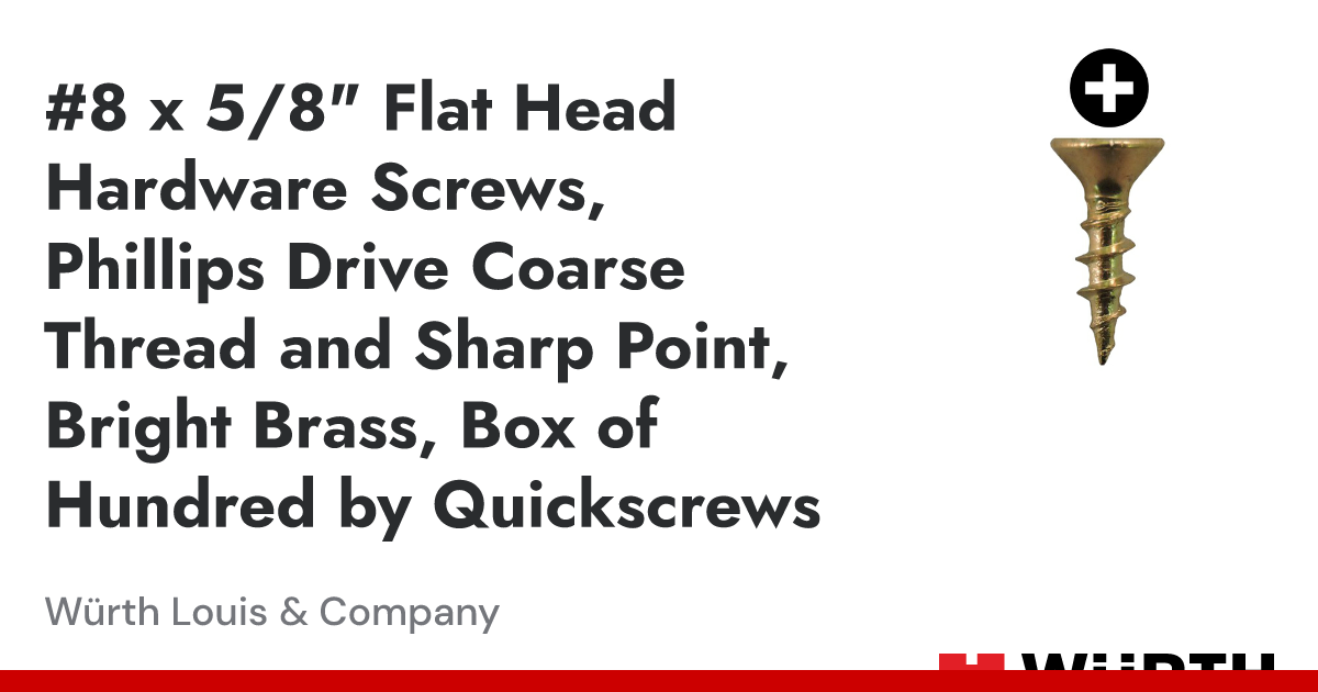 #8 x 5/8" Flat Head Hardware Screws, Phillips Drive Coarse Thread and ...