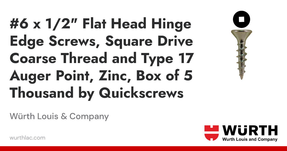#6 x 1/2" Flat Head Hinge Edge Screws, Square Drive Coarse Thread and ...