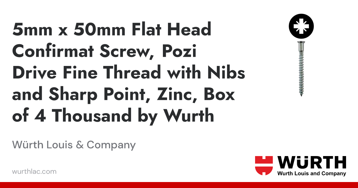 5mm x 50mm Flat Head Confirmat Screw, Pozi Drive Fine Thread with Nibs ...