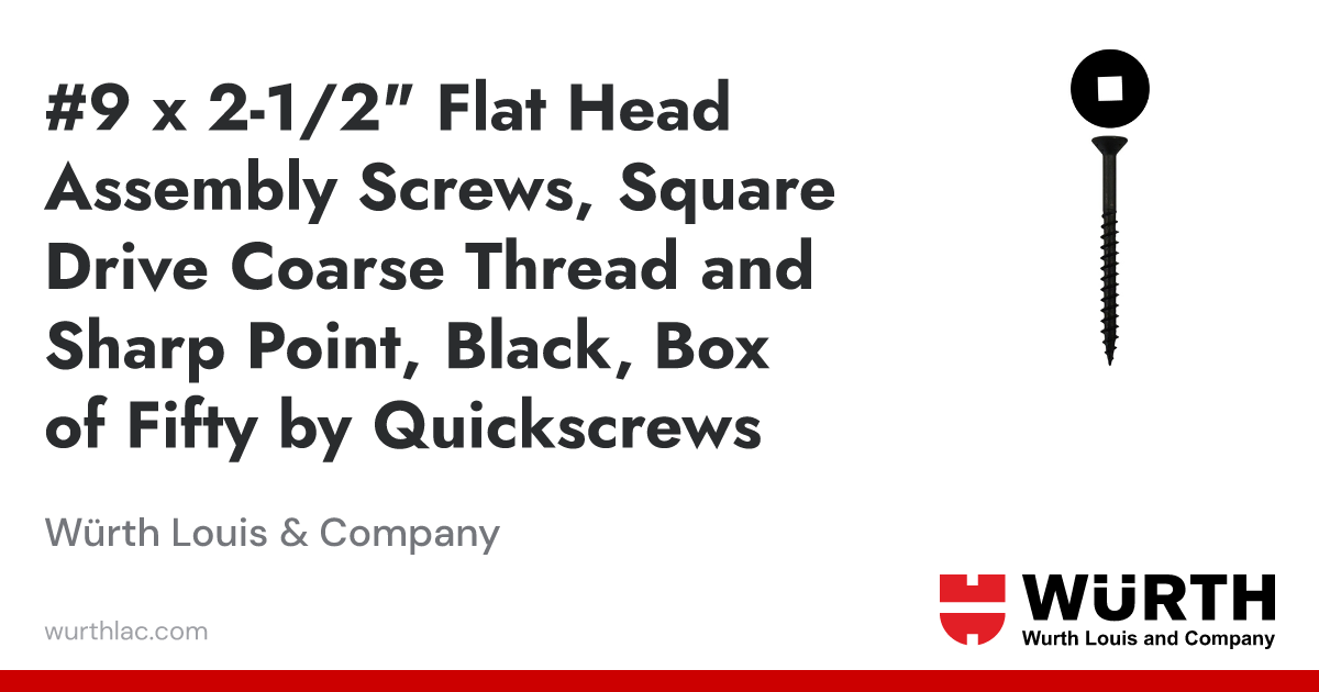 #9 x 2-1/2" Flat Head Assembly Screws, Square Drive Coarse Thread and ...