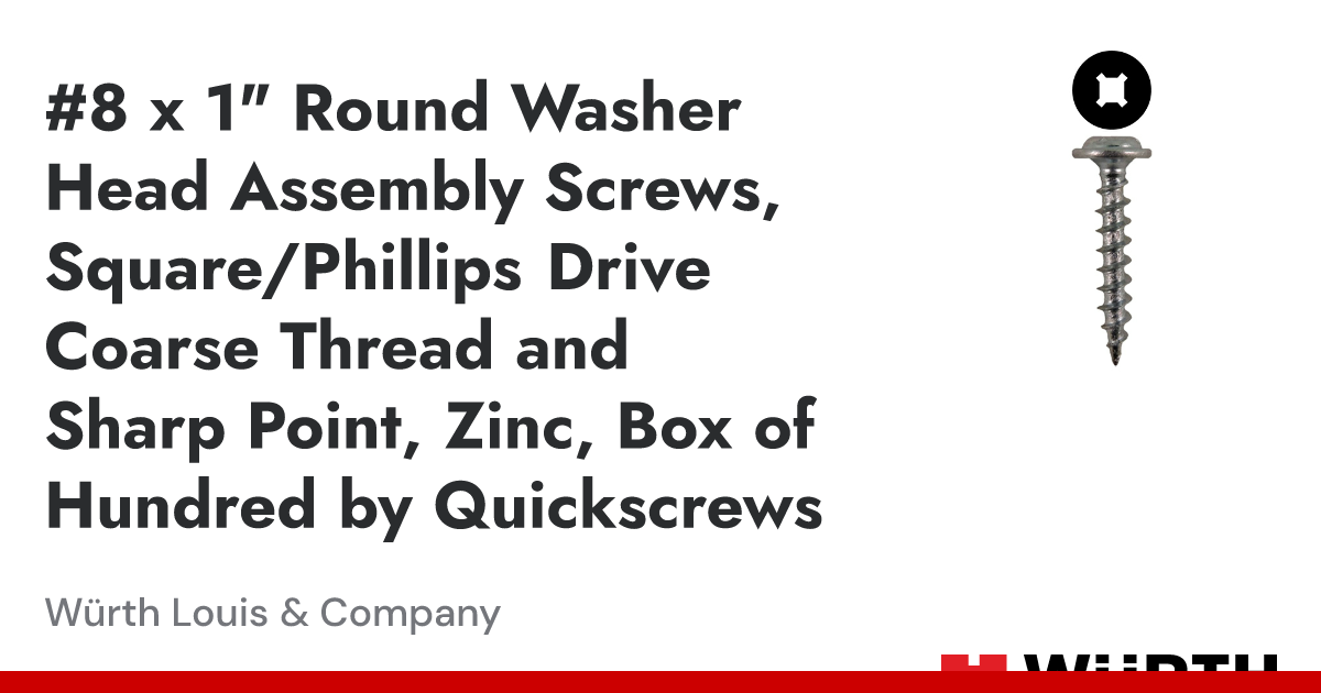 #8 x 1" Round Washer Head Assembly Screws, Square/Phillips Drive Coarse ...