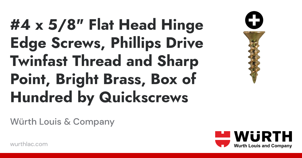 #4 x 5/8" Flat Head Hinge Edge Screws, Phillips Drive Twinfast Thread ...