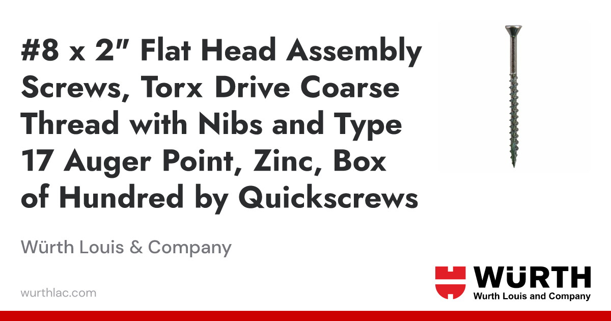 #8 x 2" Flat Head Assembly Screws, Torx Drive Coarse Thread with Nibs ...