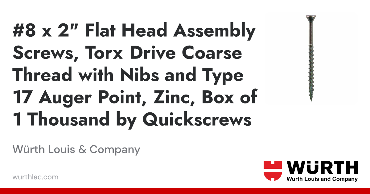 #8 x 2" Flat Head Assembly Screws, Torx Drive Coarse Thread with Nibs ...