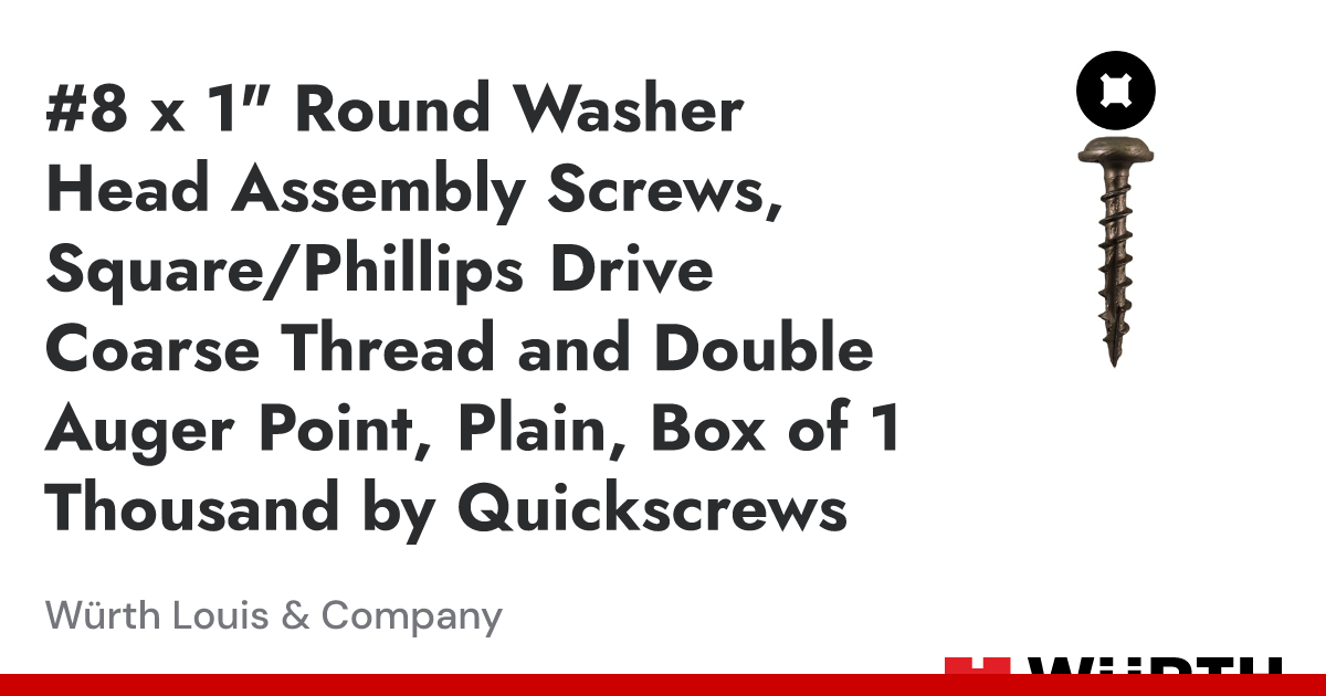 #8 x 1" Round Washer Head Assembly Screws, Square/Phillips Drive Coarse ...
