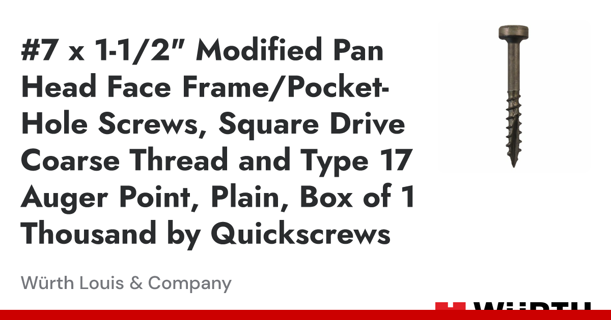 #7 x 1-1/2" Modified Pan Head Face Frame/Pocket-Hole Screws, Square ...