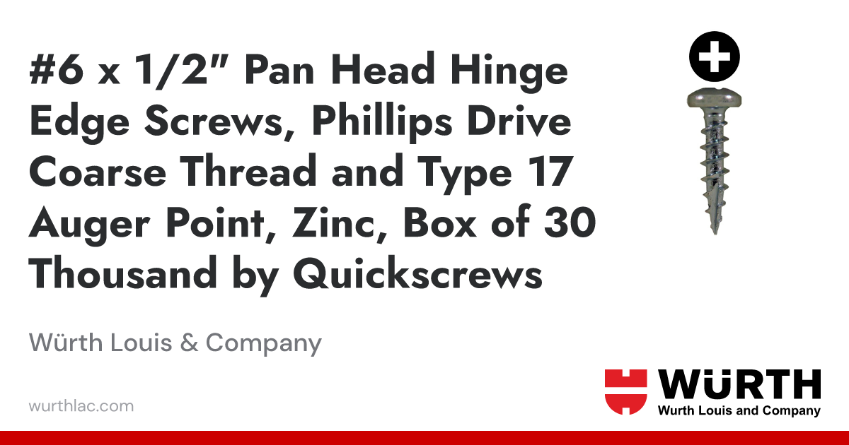 #6 x 1/2" Pan Head Hinge Edge Screws, Phillips Drive Coarse Thread and ...