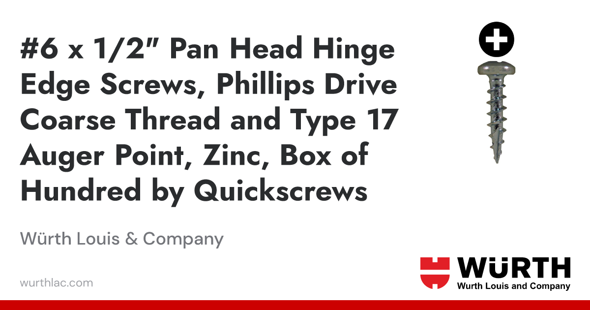 #6 x 1/2" Pan Head Hinge Edge Screws, Phillips Drive Coarse Thread and ...
