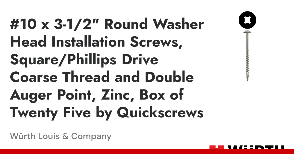 #10 x 3-1/2" Round Washer Head Installation Screws, Square/Phillips ...
