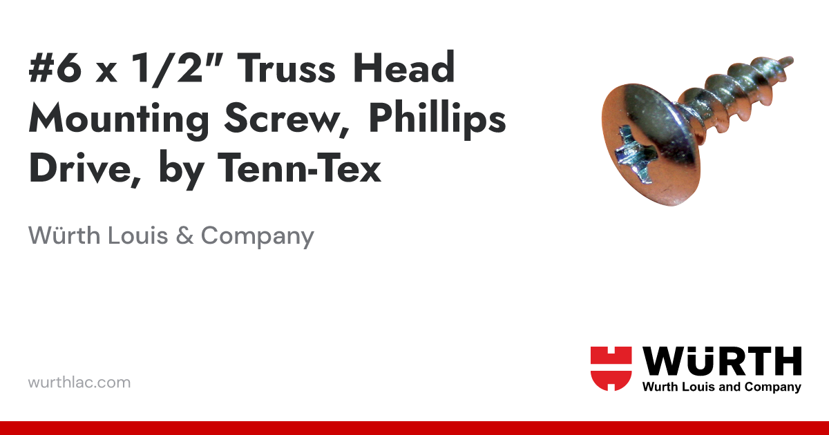 #6 x 1/2" Truss Head Mounting Screw, Phillips Drive, by Tenn-Tex ...