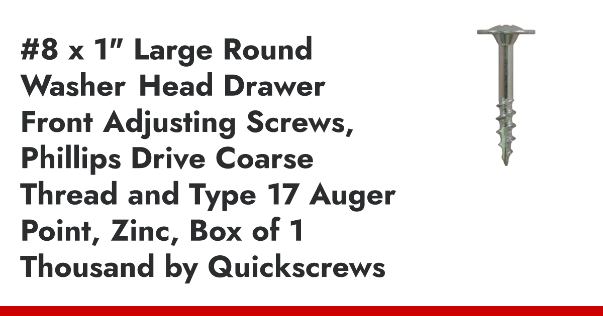 #8 x 1" Large Round Washer Head Drawer Front Adjusting Screws, Phillips ...