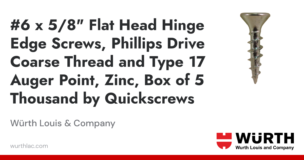 #6 x 5/8" Flat Head Hinge Edge Screws, Phillips Drive Coarse Thread and ...