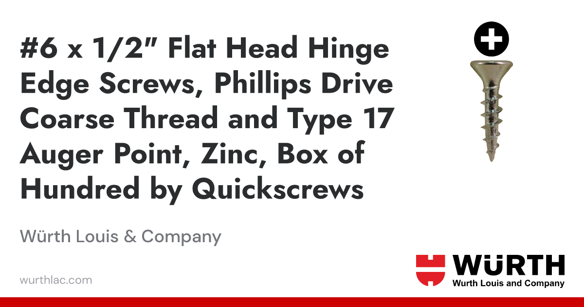 #6 x 1/2" Flat Head Hinge Edge Screws, Phillips Drive Coarse Thread and ...