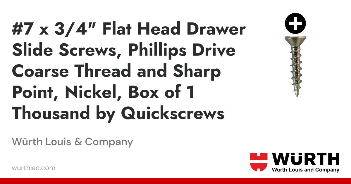 #7 x 3/4" Flat Head Drawer Slide Screws, Phillips Drive Coarse Thread ...