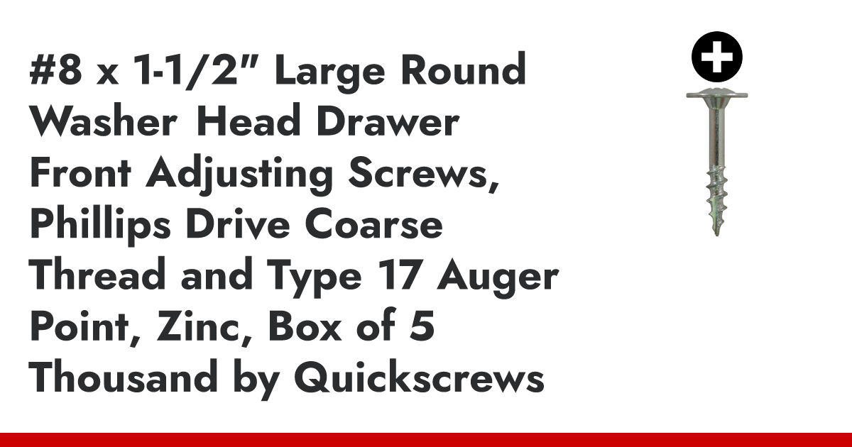 #8 x 1-1/2" Large Round Washer Head Drawer Front Adjusting Screws ...