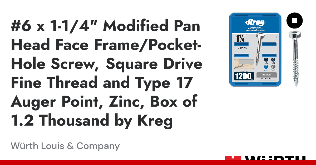 #6 x 1-1/4" Modified Pan Head Face Frame/Pocket-Hole Screw, Square ...