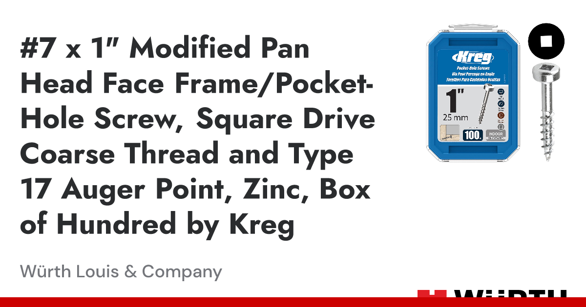 #7 x 1" Modified Pan Head Face Frame/Pocket-Hole Screw, Square Drive ...