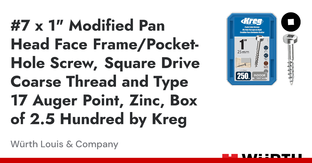 #7 x 1" Modified Pan Head Face Frame/Pocket-Hole Screw, Square Drive ...