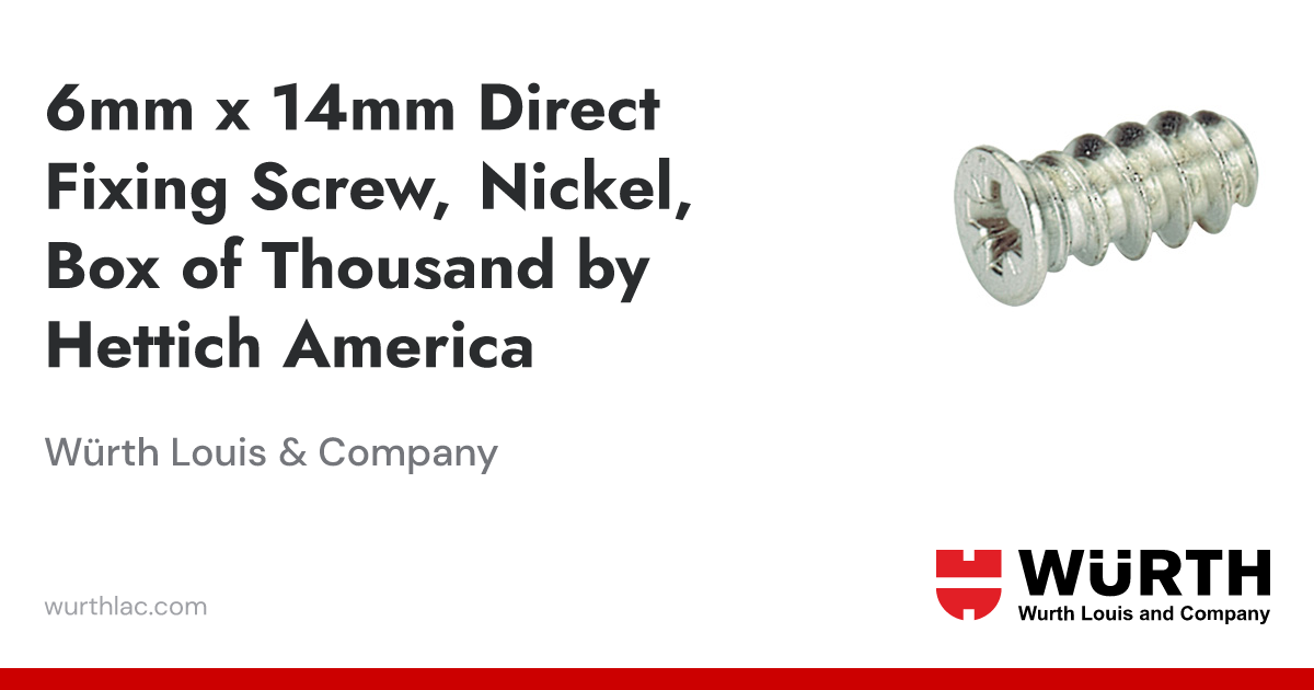 6mm x 14mm Direct Fixing Screw, Nickel, Box of Thousand by Hettich ...