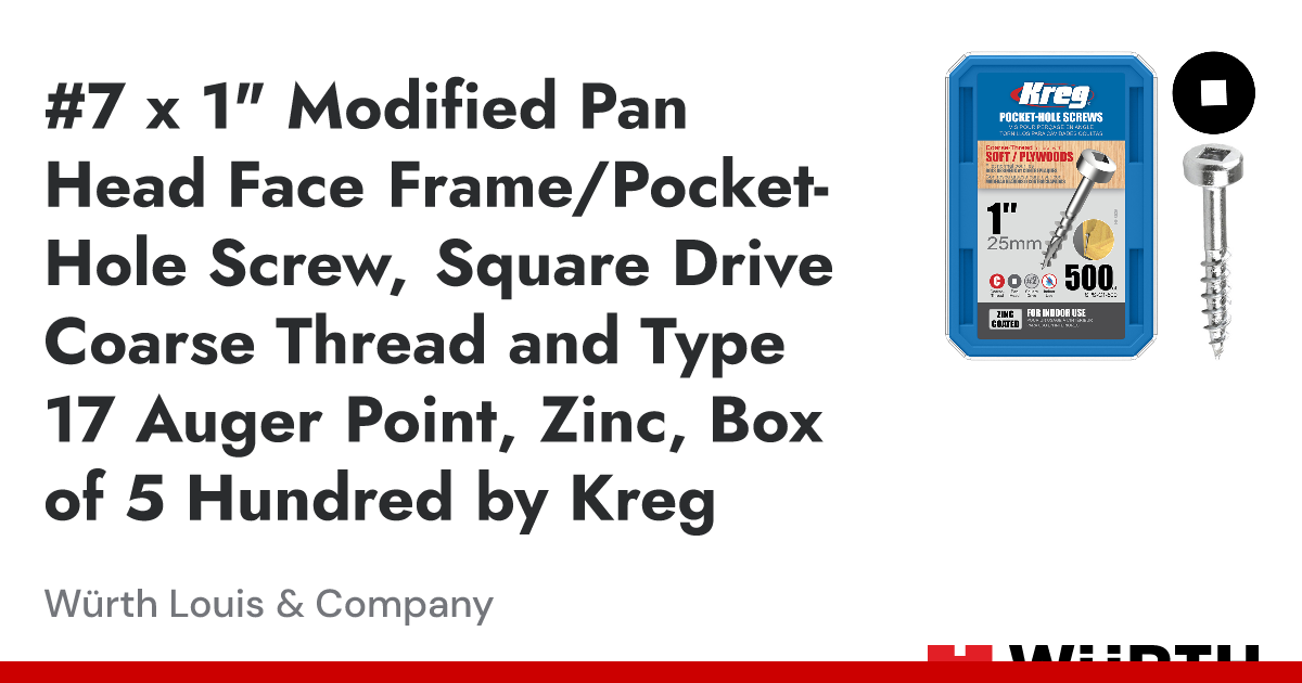 #7 x 1" Modified Pan Head Face Frame/Pocket-Hole Screw, Square Drive ...